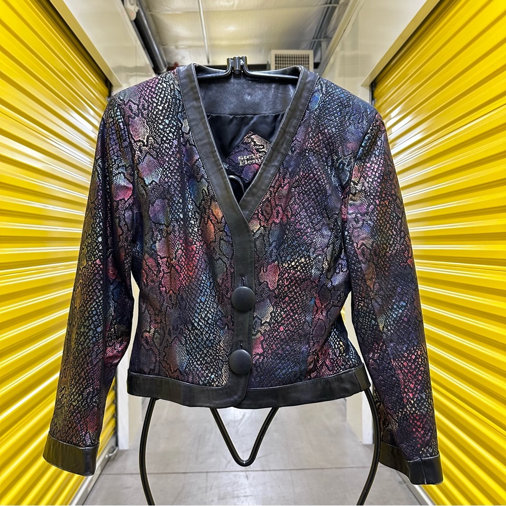 80s Steve Fleming Iridescent Snake Print Jacket - Gem
